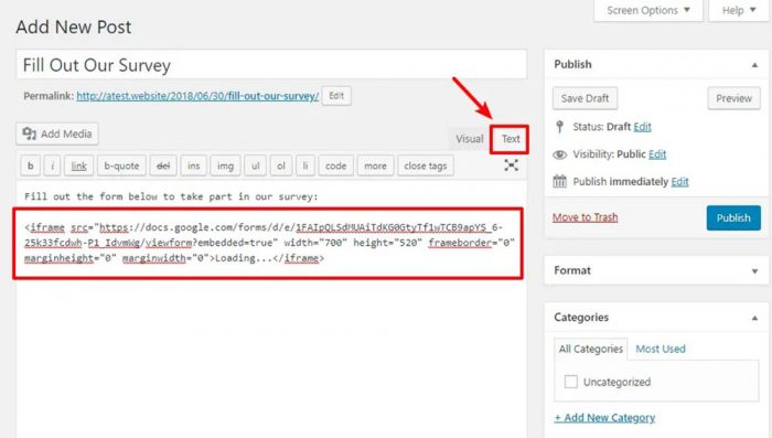 How to embed a Google form in WordPress